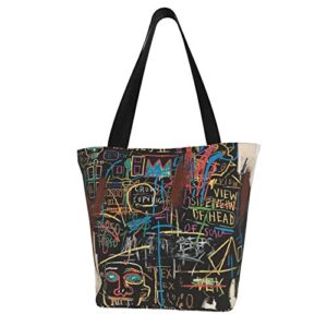 antcreptson jean-michel basquiat extra large canvas market beach travel reusable grocery shopping tote bag portable storage handbags