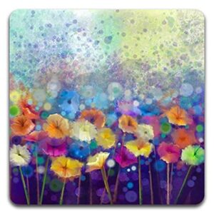 Beautiful Watercolor Flowers Square Coaster Set - Made of Recycled Rubber - Set of 4