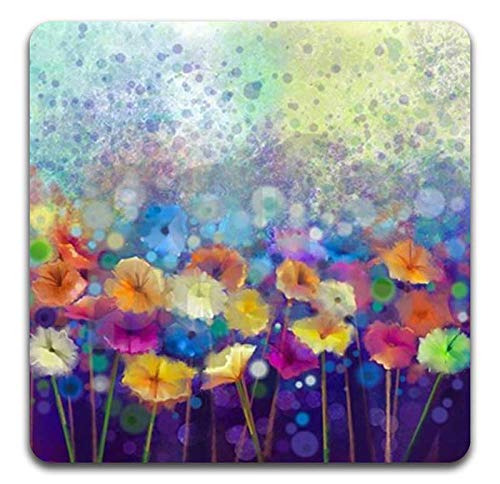 Beautiful Watercolor Flowers Square Coaster Set - Made of Recycled Rubber - Set of 4