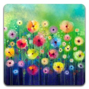 Beautiful Watercolor Flowers Square Coaster Set - Made of Recycled Rubber - Set of 4