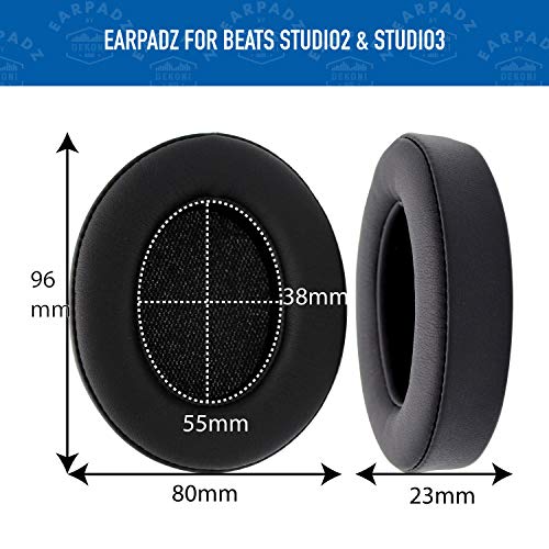 Earpadz Replacement for Beats Studio 3 and Studio 2 Ear Pads, Protein Leather Headphone Cushions (Midnight, Black, 1 Pair)