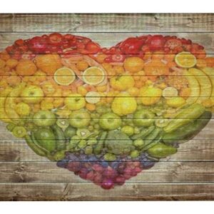 Tempered Glass Cutting Board Rainbow heart of fruits and vegetables Tableware Kitchen Decorative Cutting Board with Non-slip Legs, Serving Board, Large Size, 15" x 11"