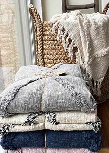 Elrene Home Fashions Farmhouse Living Rustic Vogue Aspen Diamond Tufted Fringe Blanket Throw for Couch/Sofa/Bed/Everyday, Single (50 in x 60 in), Blush