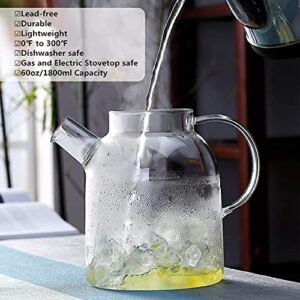 Acoode Glass Water Pitcher with Bamboo Lid Large Capacity Cold Water Tea Pot with Filter for Hot/Cold Water and Iced Tea (1800ML/60Oz)