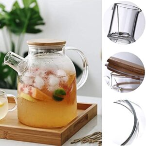 Acoode Glass Water Pitcher with Bamboo Lid Large Capacity Cold Water Tea Pot with Filter for Hot/Cold Water and Iced Tea (1800ML/60Oz)