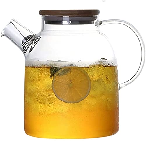 Acoode Glass Water Pitcher with Bamboo Lid Large Capacity Cold Water Tea Pot with Filter for Hot/Cold Water and Iced Tea (1800ML/60Oz)