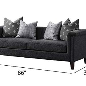 Acanva Luxury Tuxedo Velvet Channel Tufted Key Arm Living Room Sofa, 86”W Couch, Grey