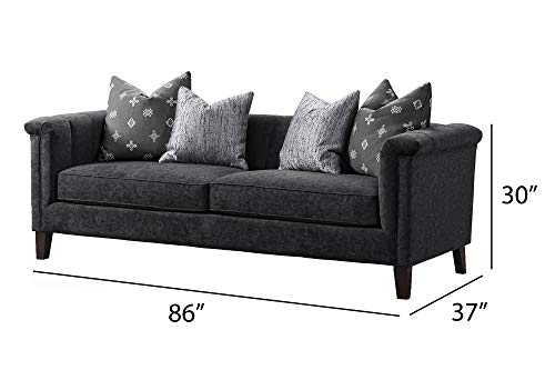 Acanva Luxury Tuxedo Velvet Channel Tufted Key Arm Living Room Sofa, 86”W Couch, Grey