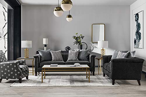 Acanva Luxury Tuxedo Velvet Channel Tufted Key Arm Living Room Sofa, 86”W Couch, Grey