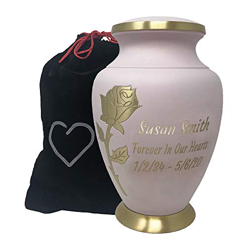 Momentful Life Custom Engraved Pink Rose Cremation Urn - Adult Cremation Urn Solid Brass