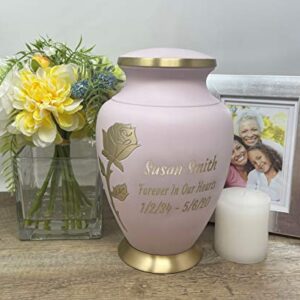 Momentful Life Custom Engraved Pink Rose Cremation Urn - Adult Cremation Urn Solid Brass