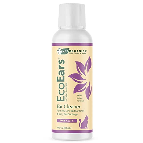 Vet Organics EcoEars Cat Ear Cleaner. Natural Multi-Action Formula. for Itch, Head Shaking, Discharge & Smell. Naturally Cleanses Away Common Problems. 100% Guaranteed (4 oz)