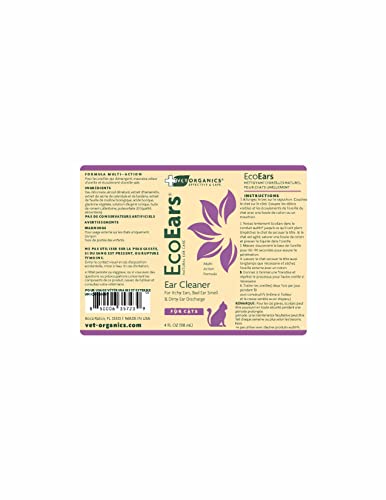 Vet Organics EcoEars Cat Ear Cleaner. Natural Multi-Action Formula. for Itch, Head Shaking, Discharge & Smell. Naturally Cleanses Away Common Problems. 100% Guaranteed (4 oz)