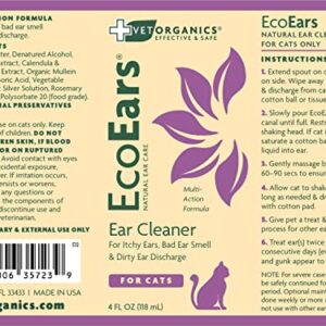 Vet Organics EcoEars Cat Ear Cleaner. Natural Multi-Action Formula. for Itch, Head Shaking, Discharge & Smell. Naturally Cleanses Away Common Problems. 100% Guaranteed (4 oz)