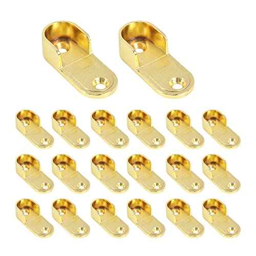 Coshar 20pcs Oval Closet Rod End Supports, Wardrobe Rod Brackets, Zinc Alloy, Fit Rod Inside Diameter 16mm/0.63inch, Gold