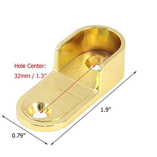 Coshar 20pcs Oval Closet Rod End Supports, Wardrobe Rod Brackets, Zinc Alloy, Fit Rod Inside Diameter 16mm/0.63inch, Gold