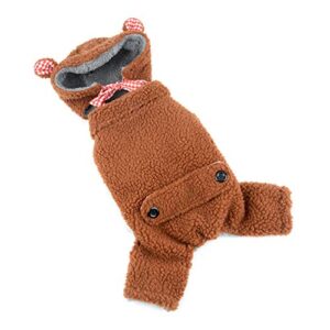 SELMAI Soft Fleece Dog Winter Coat Four Legs Cute Bear Design Removable Hat Warm Pet Clothes for Small Medium Dogs Cats Apparel for Puppy Comfy Chihuahua Jumpsuit Cold Weather Solid Color Brown XL