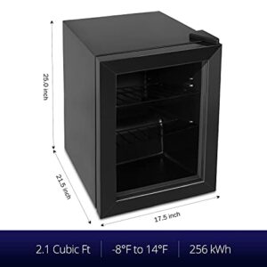 Northair Compact Mini Freezer with Glass Display Door - 2.1 Cu Ft with 2 Removable Shelves - Quiet Upright Freezer - 7 Temperature Settings - Black