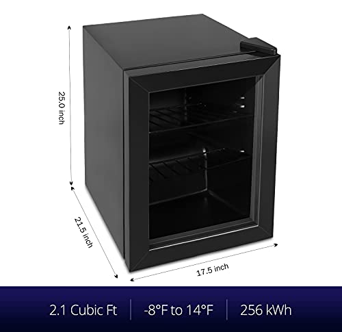 Northair Compact Mini Freezer with Glass Display Door - 2.1 Cu Ft with 2 Removable Shelves - Quiet Upright Freezer - 7 Temperature Settings - Black