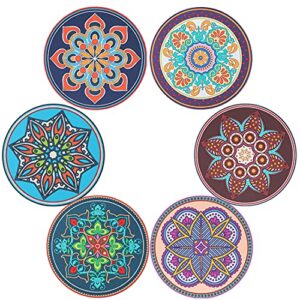 trivets for hot pots and pans, vidaya vintage ethnic floral mandala silicone pot holders -multi-use great heat resistant hot pads for kitchen table, dishwasher safe (6 pack)