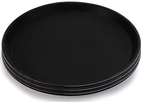 TOPZEA 3 Pack Restaurant Serving Trays, 11" Food Serving Tray Round Fiberglass Tray Non Slip Food Service Trays Platters for Restaurant, Parties, Breakfast, Cafe, Bar, Black