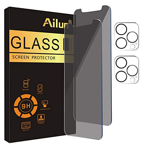 Ailun 2 Pack Privacy Screen Protector for iPhone 12 Pro Max[6.7 inch] + 2 Pack Camera Lens Protector, Anti Spy Private Tempered Glass Film,[9H Hardness] - HD [Black]