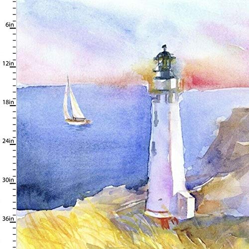 Quality Fabric 35 Fabric Panel 3 Wishes Digital at The Shore Lighthouse Beach Scene