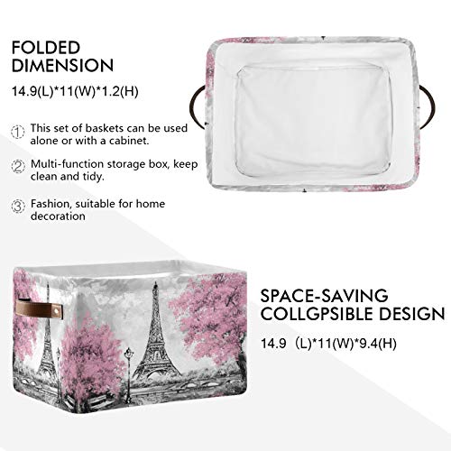 Mazeann Paris Storage Basket Bin Collapsible Foldable for Clothes Toys Storage Cabinets Waterproof Storage Box 15 x 11 x 9.5 inches, Eiffel Tower, Black White and Pink, 2PCS