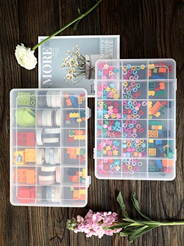 UHOUSE 2 PCS 18 Grids Clear Plastic Organizer Container Storage Box with Fixed Dividers for Nuts and Bolts, Tools Storage Organizer Box Case for Craft Tackles Hardware