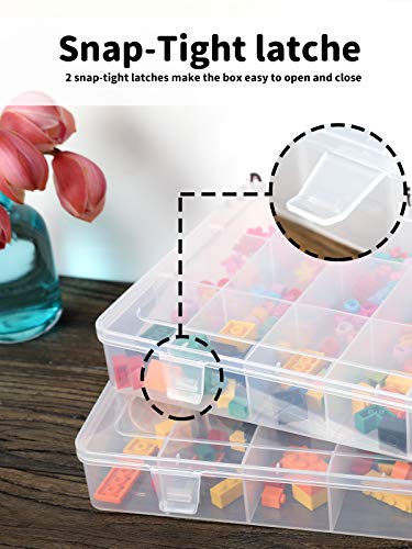 UHOUSE 2 PCS 18 Grids Clear Plastic Organizer Container Storage Box with Fixed Dividers for Nuts and Bolts, Tools Storage Organizer Box Case for Craft Tackles Hardware