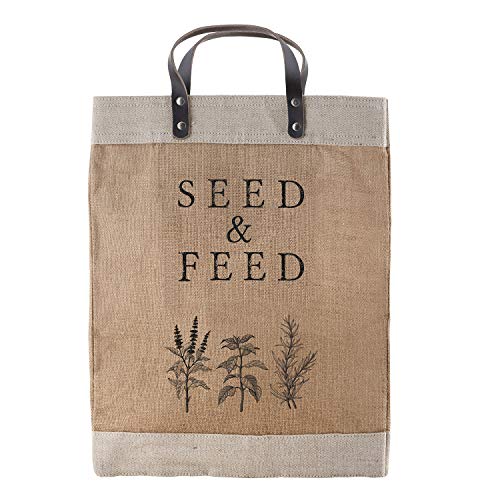 Santa Barbara Design Studio Seed to Seed Farmers Market Tote, Boho Reusable Grocery Bag with Leather Handle, Purse for Beach or Picnics, Burlap Gift Bags, 13 x 18 Inches