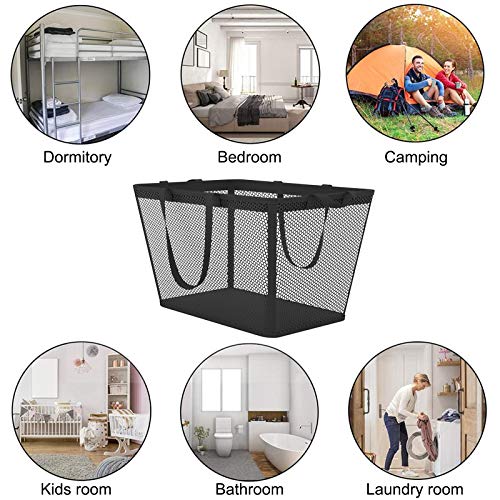 NPET Laundry Hamper Basket(Multi-Style), Protable Plastic Clothes Bag with EVA Waterproof & Breathable Mesh Material, Storage Bins for Laundry, Bathroom, Bedroom and Dormitory(Square, Black)