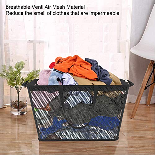 NPET Laundry Hamper Basket(Multi-Style), Protable Plastic Clothes Bag with EVA Waterproof & Breathable Mesh Material, Storage Bins for Laundry, Bathroom, Bedroom and Dormitory(Square, Black)