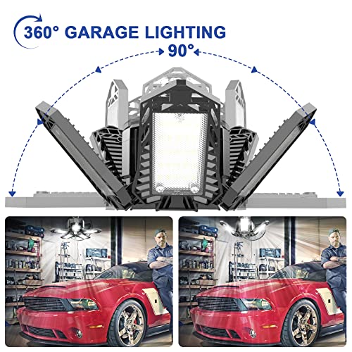 fomidao Led Garage Lights 6 Pack,160W Super Bright Garage Light,5 Adjustable Panels Deformable Garage Lights,6500K 16000LM Led Garage Ceiling Lights E26/E27 Base Led Shop Light