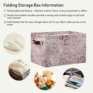 Mazeann Rose Gold Leopard Print Storage Basket Bin Collapsible Foldable for Clothes Toys Storage Cabinets Waterproof Storage Box 15 x 11 x 9.5 inches, 1PC