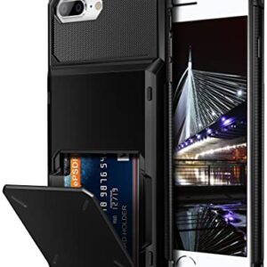 Vofolen Case for iPhone 8 Plus 7 Plus 6s Plus Wallet Card Holder 4-Slot Pocket Scratch Resistant Dual Layer Protective Bumper Rugged Rubber Armor Hard Shell Cover for iPhone 6 6S 7 8 Plus Black