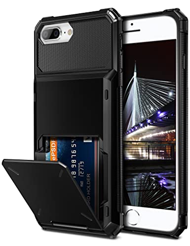 Vofolen Case for iPhone 8 Plus 7 Plus 6s Plus Wallet Card Holder 4-Slot Pocket Scratch Resistant Dual Layer Protective Bumper Rugged Rubber Armor Hard Shell Cover for iPhone 6 6S 7 8 Plus Black