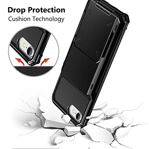 Vofolen Case for iPhone 8 Plus 7 Plus 6s Plus Wallet Card Holder 4-Slot Pocket Scratch Resistant Dual Layer Protective Bumper Rugged Rubber Armor Hard Shell Cover for iPhone 6 6S 7 8 Plus Black