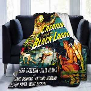 3d print anti-pilling creature from the black lagoon blanket ultra soft throw blanket flannel fleece all season light weight blankets for sofa couch living room/bedroom warm blanket,black,50"x40"