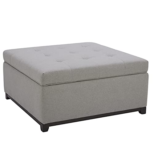 Amazon Brand – Stone & Beam Tufted Square Lift-Top Storage Ottoman, 35.8''W, Light Grey