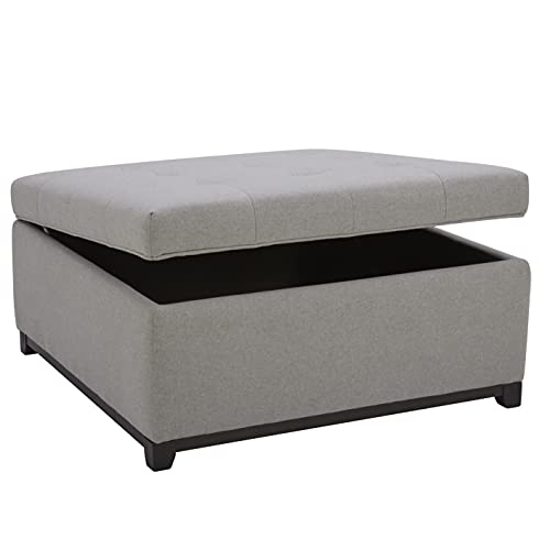 Amazon Brand – Stone & Beam Tufted Square Lift-Top Storage Ottoman, 35.8''W, Light Grey