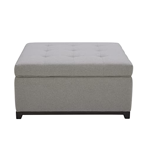 Amazon Brand – Stone & Beam Tufted Square Lift-Top Storage Ottoman, 35.8''W, Light Grey