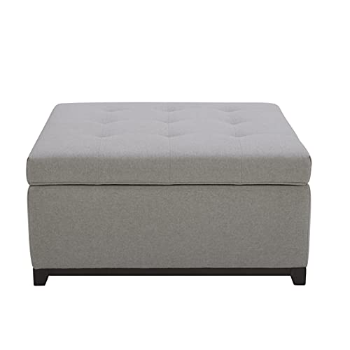 Amazon Brand – Stone & Beam Tufted Square Lift-Top Storage Ottoman, 35.8''W, Light Grey