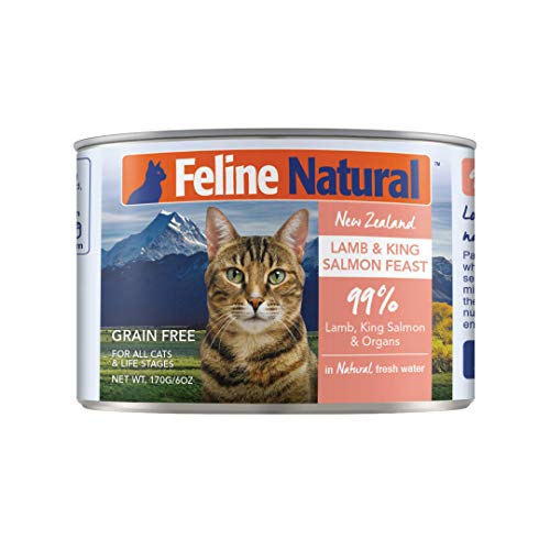 Feline Natural BPA-Free & Gelatin-Free Canned Cat Food, Lamb & Salmon 6oz 12 Pack