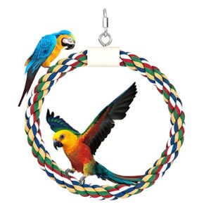 SONGBIRDTH Parrot Chew Toys - Pet Bird Parrot Cotton Rope Circle Ring Stand Hanging Swing Cage Chew Play Toy for Medium and Small Parrot 15cm