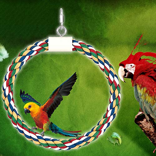 SONGBIRDTH Parrot Chew Toys - Pet Bird Parrot Cotton Rope Circle Ring Stand Hanging Swing Cage Chew Play Toy for Medium and Small Parrot 15cm