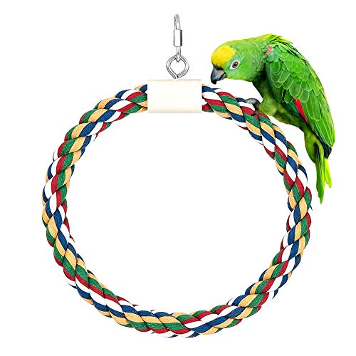 SONGBIRDTH Parrot Chew Toys - Pet Bird Parrot Cotton Rope Circle Ring Stand Hanging Swing Cage Chew Play Toy for Medium and Small Parrot 15cm