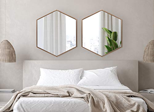 Kate and Laurel McNeer Modern Wall Mirror, 22 x 25, Bronze, Geometric Hexagon Mirror for Wall