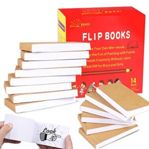 14 pack blank flipbooks, 840 sheets (1680 pages) flip book paper for animation, sketching and cartoon creation, 120gsm no bleed drawing paper and sewn binding (4.5" x 2.5")