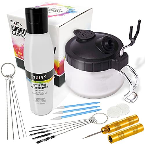 Airbrush Cleaner Kit With Brush Cleaner Solution - Ultimate Airbrush Cleaning Kit, Holder, and Pot for Efficient Cleaning of Airbrushes - Glass Clean Pot Cleaning Jar